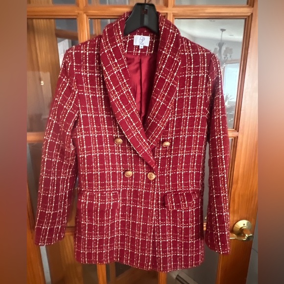 Jackets & Coats | Beautiful Red Tweed Blazer With Goals Thread Accents ...